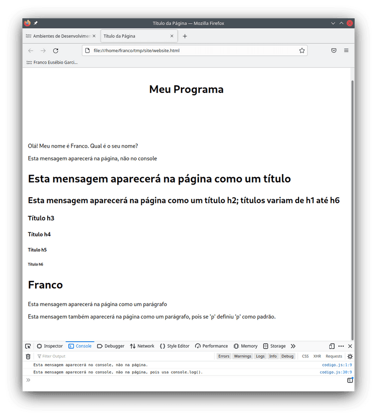 Development Environments Javascript Programming Setup · Franco Garcia