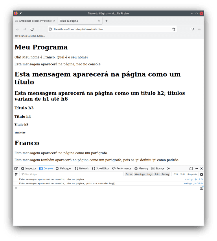 Ambientes De Desenvolvimento Configuração Para Programação Em Javascript · Franco Garcia