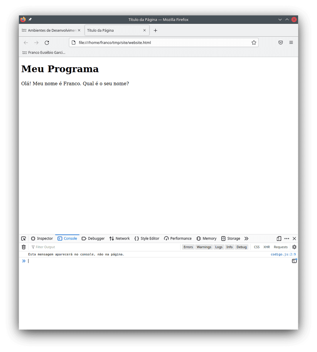 Development Environments Javascript Programming Setup · Franco Garcia
